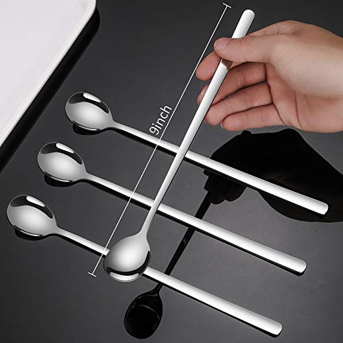 Briout 8-Piece 9-Inch Long Handle Iced Tea Spoon, Ice Cream Spoon, Premium 304 Stainless Steel Cocktail Stirring Spoons