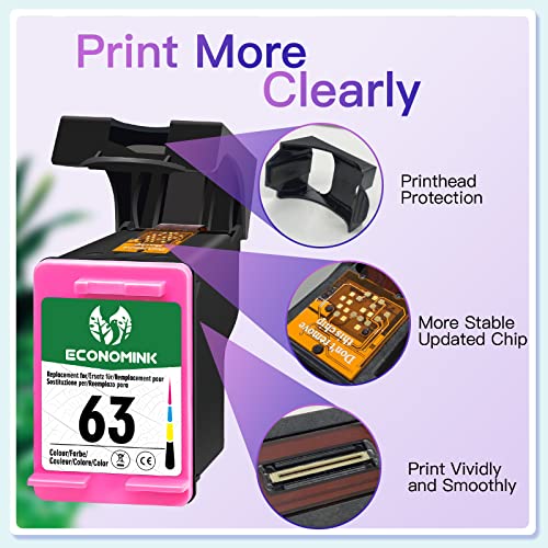 Economink Remanufactured Ink Cartridge Replacement for HP Ink 63 Compatible with OfficeJet 3830 5255 5258 4650 4652 4655 Envy 4520 4512 4513 4516 DeskJet 1112 2130 3630 3632 3634 2130 2132 Printer