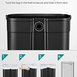 SONGMICS 13 Gallon Trash Can, Stainless Steel Kitchen Garbage Can, Recycling or Waste Bin, Soft Close, Step-On Pedal, Removable Inner Bucket, Silver ULTB050E01