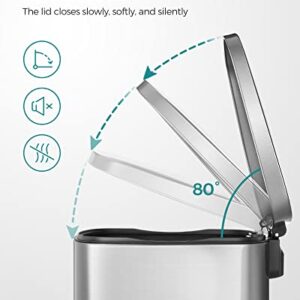 SONGMICS 13 Gallon Trash Can, Stainless Steel Kitchen Garbage Can, Recycling or Waste Bin, Soft Close, Step-On Pedal, Removable Inner Bucket, Silver ULTB050E01