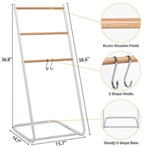 YOUDENOVA Blanket Ladder, Pool Towel Rack，Decorative 3 Tiers Towel Blanket Ladder Rack for Living Room, Towel Ladder Holder for Bathroom, White