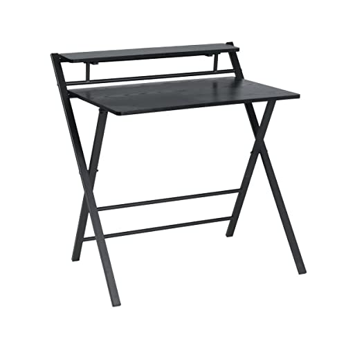 FurnitureR 32.1'' Folding 2 Tier Foldable Assembly Saves Space for Home Office Study, Metal Frames/Wood Top Laptop Table Computer Desk, Black