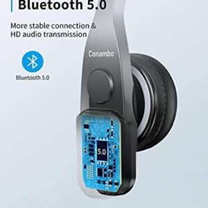 Conambo Trucker Bluetooth Headset 5.0 with Microphone Noise Cancelling Wireless Phone Headset 22Hrs Talktime Mute Button Bluetooth Headphones for Cell Phones Business Home Office Trucker