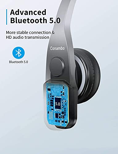 Conambo Trucker Bluetooth Headset 5.0 with Microphone Noise Cancelling Wireless Phone Headset 22Hrs Talktime Mute Button Bluetooth Headphones for Cell Phones Business Home Office Trucker