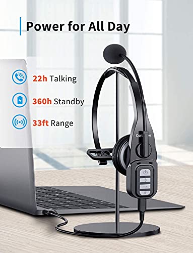 Conambo Trucker Bluetooth Headset 5.0 with Microphone Noise Cancelling Wireless Phone Headset 22Hrs Talktime Mute Button Bluetooth Headphones for Cell Phones Business Home Office Trucker