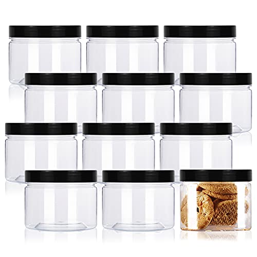 Lainrrew 12 Pcs 8oz Plastic Jars with Lids, Clear Plastic Slime Containers Plastic Round Storage Jars Container Wide Opening Storage Jars for Kitchen, Home, Crafts Storage