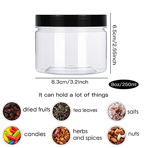 Lainrrew 12 Pcs 8oz Plastic Jars with Lids, Clear Plastic Slime Containers Plastic Round Storage Jars Container Wide Opening Storage Jars for Kitchen, Home, Crafts Storage