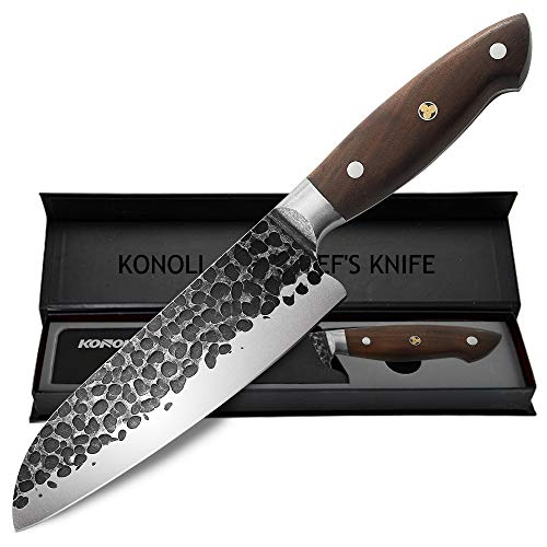 KONOLL Santoku Knife Janpan Chefs Knife Cleaver 7-inch Forged Handmade Professional Kitchen Knife, German High Carbon Steel (7-inch Santoku Thunder-K Series)