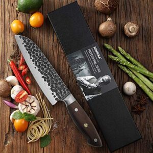 KONOLL Santoku Knife Janpan Chefs Knife Cleaver 7-inch Forged Handmade Professional Kitchen Knife, German High Carbon Steel (7-inch Santoku Thunder-K Series)