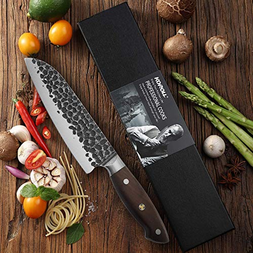 KONOLL Santoku Knife Janpan Chefs Knife Cleaver 7-inch Forged Handmade Professional Kitchen Knife, German High Carbon Steel (7-inch Santoku Thunder-K Series)