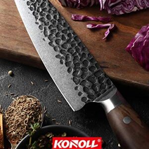 KONOLL Santoku Knife Janpan Chefs Knife Cleaver 7-inch Forged Handmade Professional Kitchen Knife, German High Carbon Steel (7-inch Santoku Thunder-K Series)