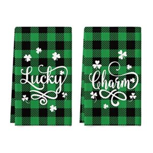 artoid mode buffalo plaid lucky charm st. patrick's day kitchen dish towels, 18 x 26 inch seasonal clover shamrock ultra absorbent drying cloth tea towels for cooking baking set of 2