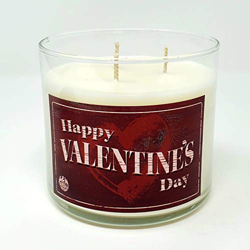 Happy Valentine's Day Candle ~ Winter Candy Apple Scented 3 Wick Jar Candle ~ Rustic Vintage Candle