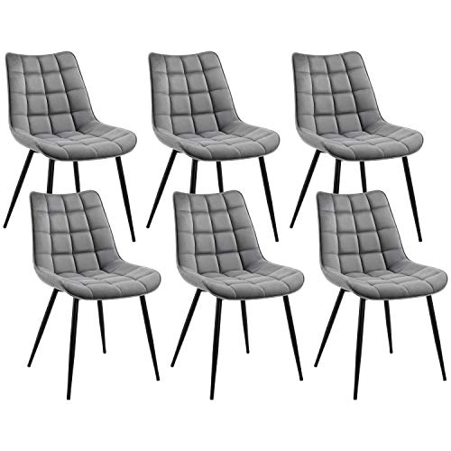 Yaheetech Upholstered Velvet Dining Chairs Modern Tufted Chairs Accent Reception Chairs with Soft Cushion and Metal Legs for Leisure/Reataurant/Home Kitchen, 6pcs