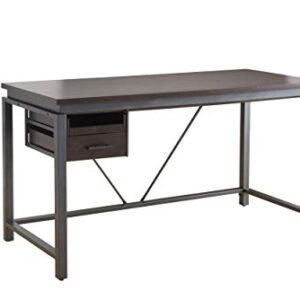 Studio Space 58" Modern Wood, Simple Style Study Laptop Computer Desk Home Office Workstation with Motion Storage Drawer and Metal Frame, Brown