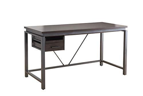 Studio Space 58" Modern Wood, Simple Style Study Laptop Computer Desk Home Office Workstation with Motion Storage Drawer and Metal Frame, Brown