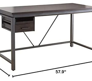 Studio Space 58" Modern Wood, Simple Style Study Laptop Computer Desk Home Office Workstation with Motion Storage Drawer and Metal Frame, Brown