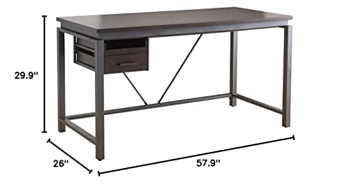 Studio Space 58" Modern Wood, Simple Style Study Laptop Computer Desk Home Office Workstation with Motion Storage Drawer and Metal Frame, Brown