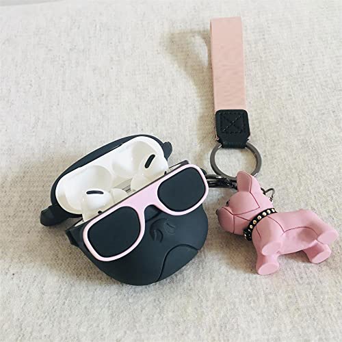 Cool Silicone Hiphop Bulldog Headphone Case Compatible with Airpods Pro Headphones Funny Cover with Bull Dog Keychain for Boys Girls Teenager Best Gift