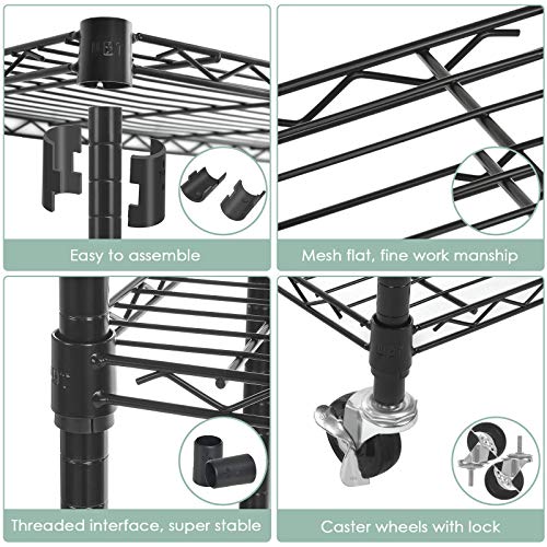 WDT 5-Shelf Shelving Units on Wheels Casters, Adjustable Heavy Duty Metal Shelf Wire Storage Rack for Home Office Garage Kitchen Bathroom Organization(16”Wx36”Dx75”H), Black