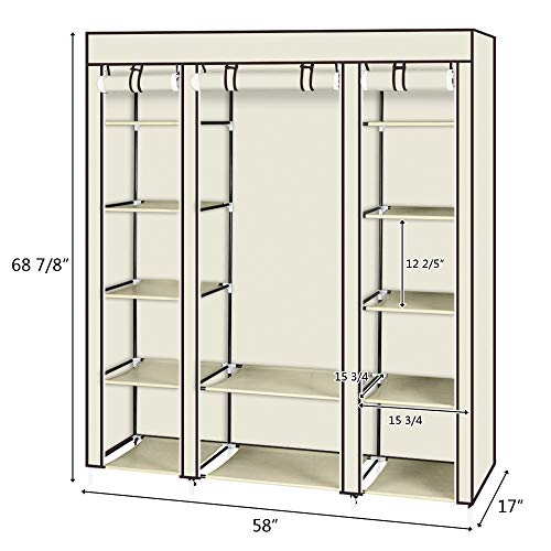 69" Portable Closet Storage Organizer Non-Woven Fabric Clothes Wardrobe 12 Shelves 5 Floors (Beige)