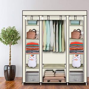 69" Portable Closet Storage Organizer Non-Woven Fabric Clothes Wardrobe 12 Shelves 5 Floors (Beige)