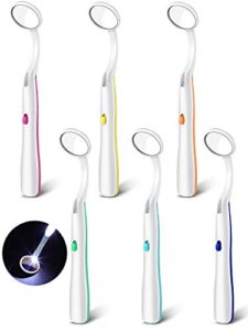 6 pieces dental mirrors with light teeth inspection led mirror anti-fog teeth mouth dental mirror curved dental mirror for oral care tool, 6 colors