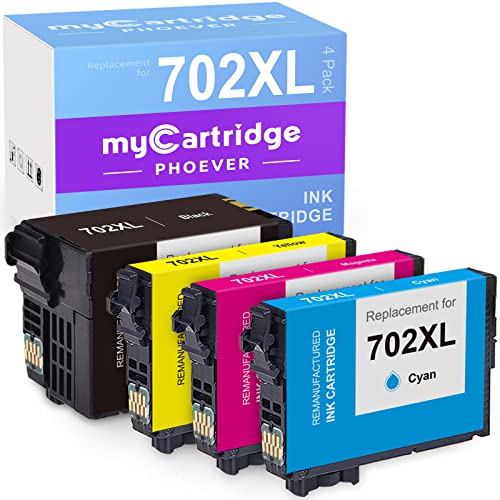 myCartridge PHOEVER Remanufactured Ink Cartridge Replacement for Epson 702XL 702 XL T702XL for Workforce Pro WF-3720 WF-3730 WF-3733 Printer (Black, Cyan, Magenta, Yellow, 4-Pack)