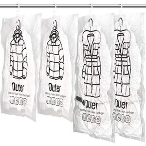 meetall 4pack hanging vacuum storage bag reusable space saver compressed bag with hangers.2pcs in 26.3x35.4inch(67x90cm) and 2pcs in 26.3x43.3inch (67x110cm).work with any vacuum cleaner.