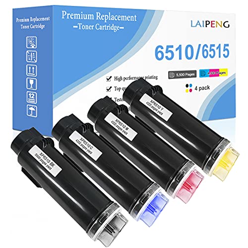 LAIPENG Compatible 6510 6515 Toner Cartridge 4 Colors for Xerox Phaser 6510n 6510dn 6510dni 6510dnm WorkCentre 6515 6515n 6515dn 6515dni 6515dnm High Yield 5500 Pages BK 4300 Pages CMY