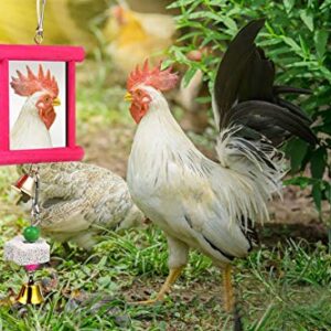 Vehomy 2Pcs Chicken Mirror Toys for Hens Hanging Swing Mirror Toys with Bells and Beak Grinding Molar Stones for Roosters Hens Birds Parrots (Yellow and Red)