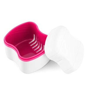 dental retainer case box orthodontic mouthguard storage case,denture retainer container teeth bath soaking cup for office|travel|household (pink)