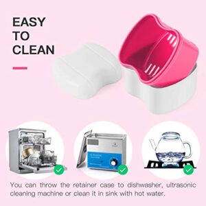 Dental Retainer Case Box Orthodontic Mouthguard Storage Case,Denture Retainer Container Teeth Bath Soaking Cup for Office|Travel|Household (Pink)