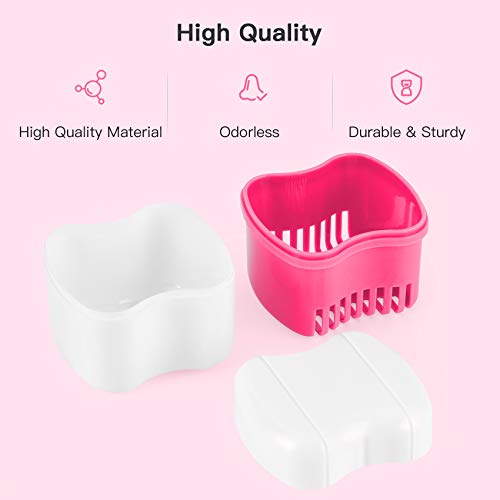 Dental Retainer Case Box Orthodontic Mouthguard Storage Case,Denture Retainer Container Teeth Bath Soaking Cup for Office|Travel|Household (Pink)