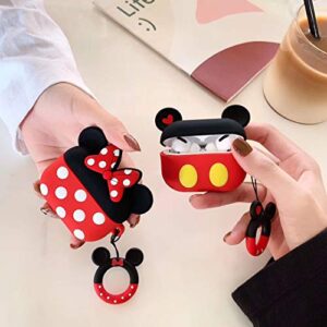 Mice Case Compatible with AirpodsPro Case,Disney Mickey Minnie Mouse Kawaii Cute 3D Cartoon Airpods Pro Silicone Cover for Girls Kids Teens Boys with Cartoon Pendant (Red)