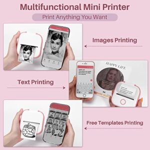 Memoking Mini Printer Sticker Maker T02 Thermal Photo Printer, Bluetooth Wireless Portable Phone Printer, Small Instant Pocket Printer, for Anatomy Picture, Children DIY, Pink