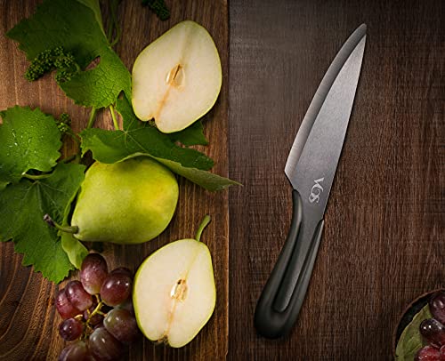 Vos Ceramic Knife Set with Covers 2 Pcs - 5" Santoku Knife, 3" Paring Knife and 2 Black Covers - Advanced Kitchen Knives for Cutting, Chopping, Slicing, Dicing with Ergonomic Unique Handles