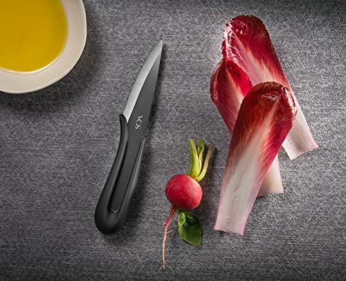 Vos Ceramic Knife Set with Covers 2 Pcs - 5" Santoku Knife, 3" Paring Knife and 2 Black Covers - Advanced Kitchen Knives for Cutting, Chopping, Slicing, Dicing with Ergonomic Unique Handles