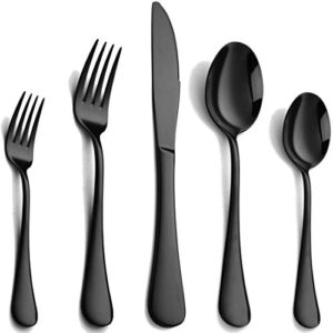 black silverware set 20 piece, stainless steel flatware set for 4, cutlery utensils set include knives/forks/spoons service for 4, mirror polished and dishwasher safe