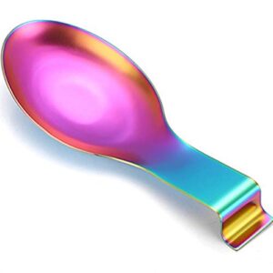 modern stainless steel spoon rest, stainless steel utensil spoon rest holder, spatula ladle holder, brushed finish, countertop heavy duty,dishwasher safe 3.8 x 9.4 inch (rainbow 1pc)