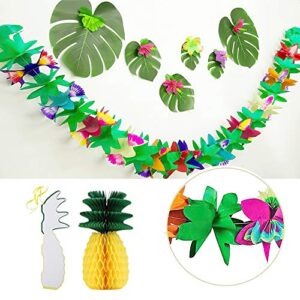 Hawaiian Luau Party Decorations 82Pcs, Tropical Party Balloons, Palm Leaves, Flower Banner, Hibiscus Flowers, Pineapple, for Summer Party Supplies Beach Party Wedding Birthday Party For Adult & Kid