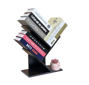 lydia88 tree bookshelf，2-layer floor standing bookshelf，the desktop bookshelf can hold books，magazines, cds and photo albums，desktop organizer，office storage rack real wooden bookshelf，black