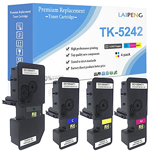 4 Colors Compatible Toner Cartridges TK5242 TK-5242 High Capacity 4000 Pages for Black, 3000 Pages for Cyan Magenta Yellow for Kyocera ECOSYS P5026cdn P5026cdw M5526cdn M5526cdw Laser Printers