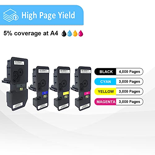 4 Colors Compatible Toner Cartridges TK5242 TK-5242 High Capacity 4000 Pages for Black, 3000 Pages for Cyan Magenta Yellow for Kyocera ECOSYS P5026cdn P5026cdw M5526cdn M5526cdw Laser Printers