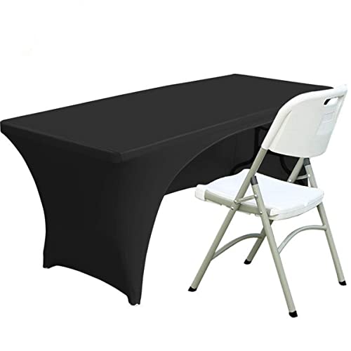 Fhberni Spandex Table Cover 4 ft. Fitted Polyester Tablecloth Stretch Table Cover Table Topper Open Back - Black