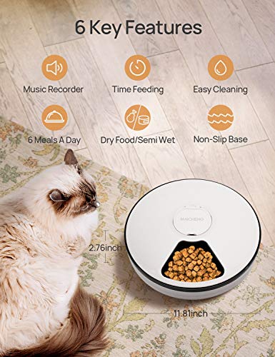 MAICHENG 6 Meal Automatic Pet Feeder-Dry Cat Food Dispenser with Programmable Timer, Portion Control, LCD Display-for Cats Small Dogs-420g