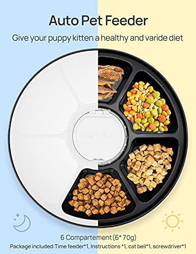 MAICHENG 6 Meal Automatic Pet Feeder-Dry Cat Food Dispenser with Programmable Timer, Portion Control, LCD Display-for Cats Small Dogs-420g