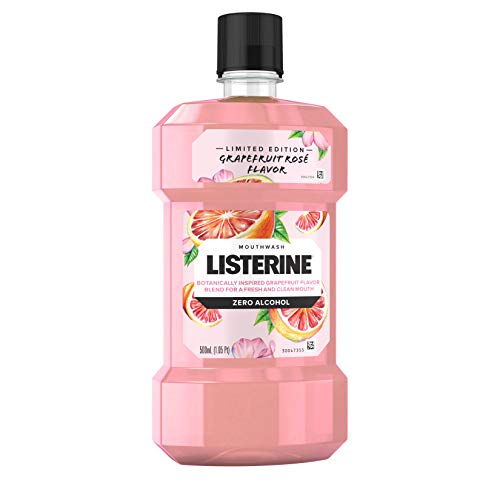 Listerine Zero Alcohol Mouthwash, Limited Edition Grapefruit Rose Flavor, 500 mL(Pack of 2)