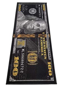 huahoo black money rugs 100 dollar bill area rug door mat runner for living room bedroom indoor outdoor rug (18" x 43")