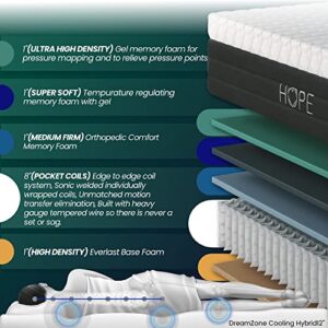 12" DreamZone Cooling Hybrid, Ultra-High Density Gel Memory Foam, Breathable, Okeo-Tex & CertiPUR US Certified Materials/Bed in A Box/Full-Size Mattress by Hope